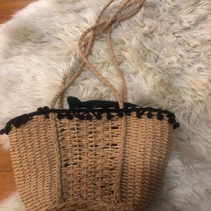 Bags | Straw Woven Straw Bucket Drawstring Pom Bag Purse | Poshmark